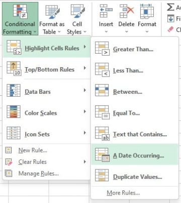 Highlight Cell Rules A Date Occurring di Excel | Tutorial Excel Lengkap
